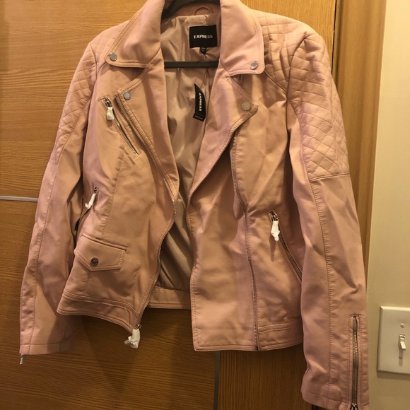 Express | Jackets & Coats | Express Leather Quilted Moto Jacket Blush ...